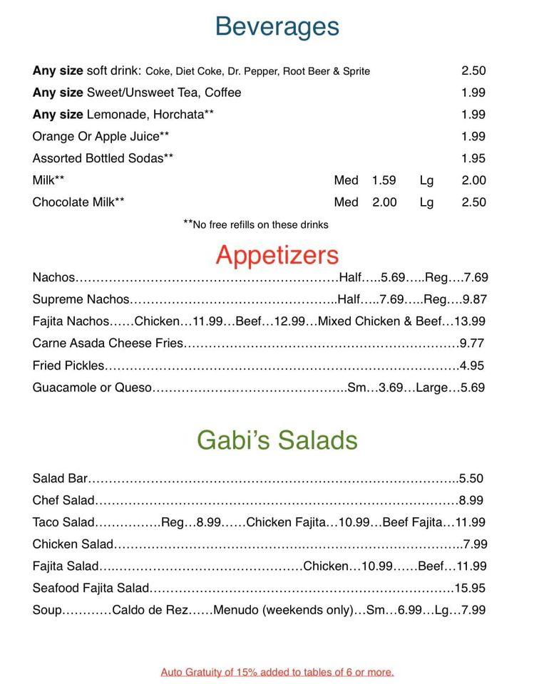 Menu at Jimenez Rancho Grande restaurant, Lovington