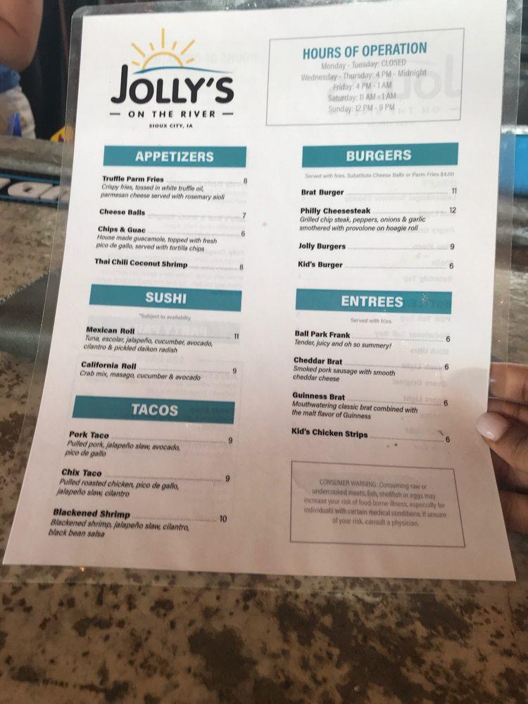 Menu at Jolly's on the River pub & bar, Sioux City