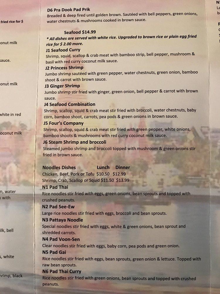 Menu at Pattaya Thai Restaurant, Minnetonka