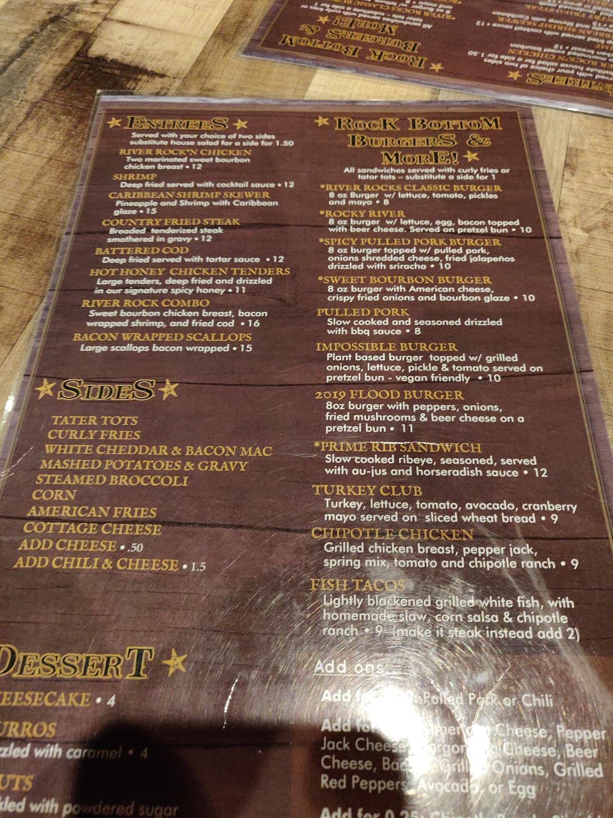 Menu at River Rocks Bar, Fort Madison