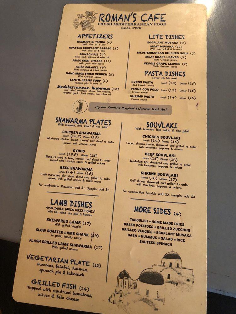 Menu at Roman's Cafe, Baton Rouge, Airline Hwy