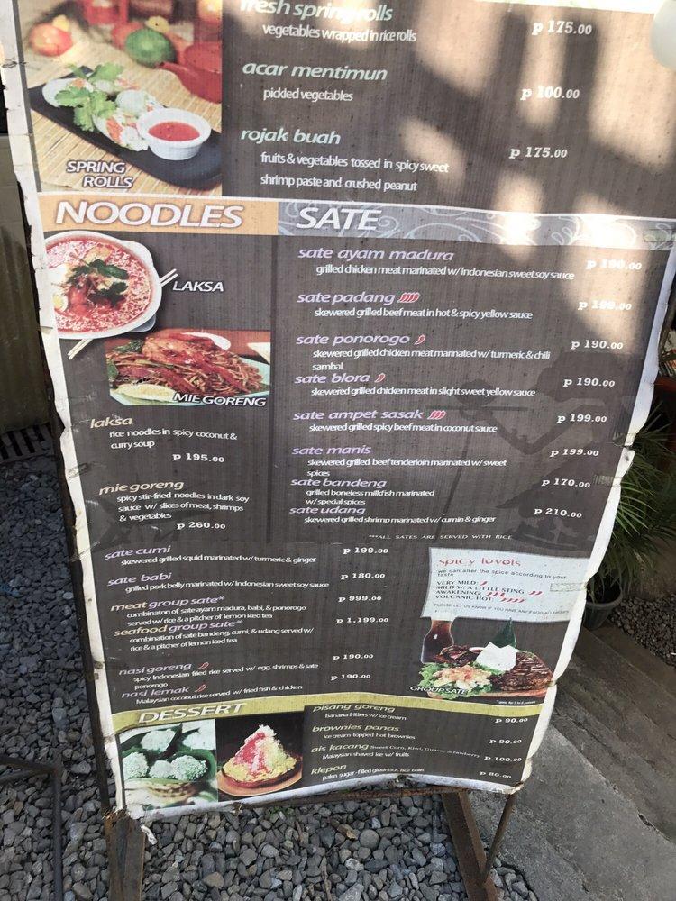 Menu at Rumah Sate restaurant, Baguio, Romulo Dr