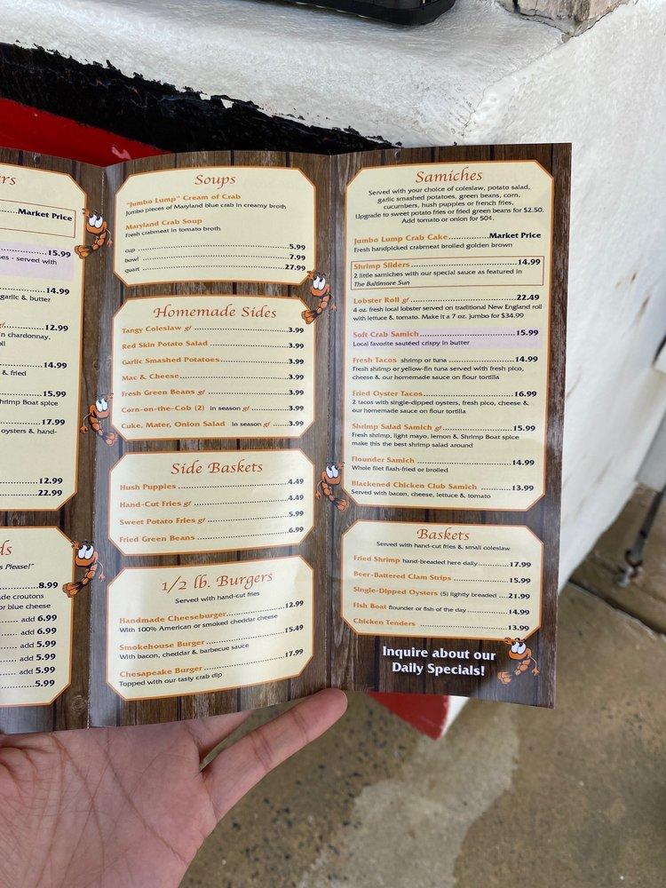 Menu at The Shrimp Boat Restaurant and Seafood Market, Ocean City