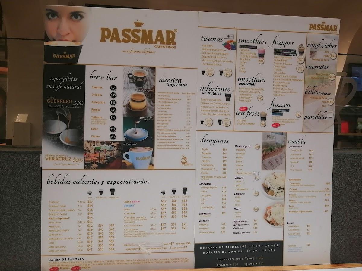 Menu at Café Passmar, Mexico City, Calle