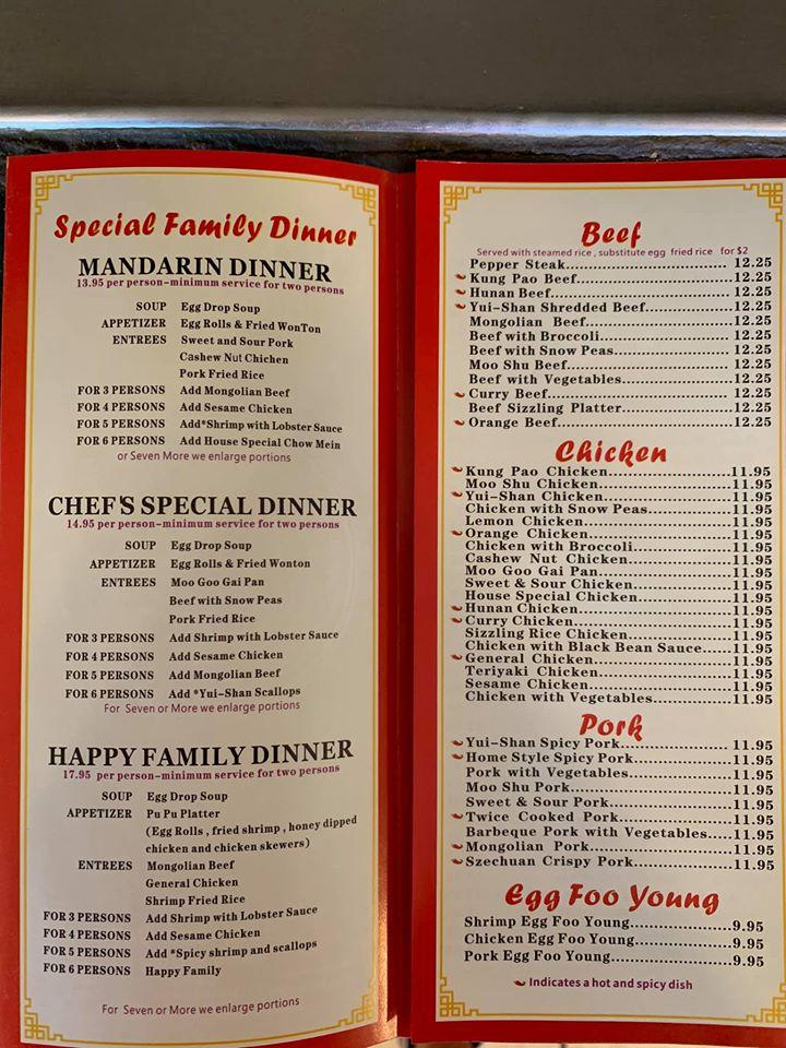 Menu at China Feast restaurant, Winslow