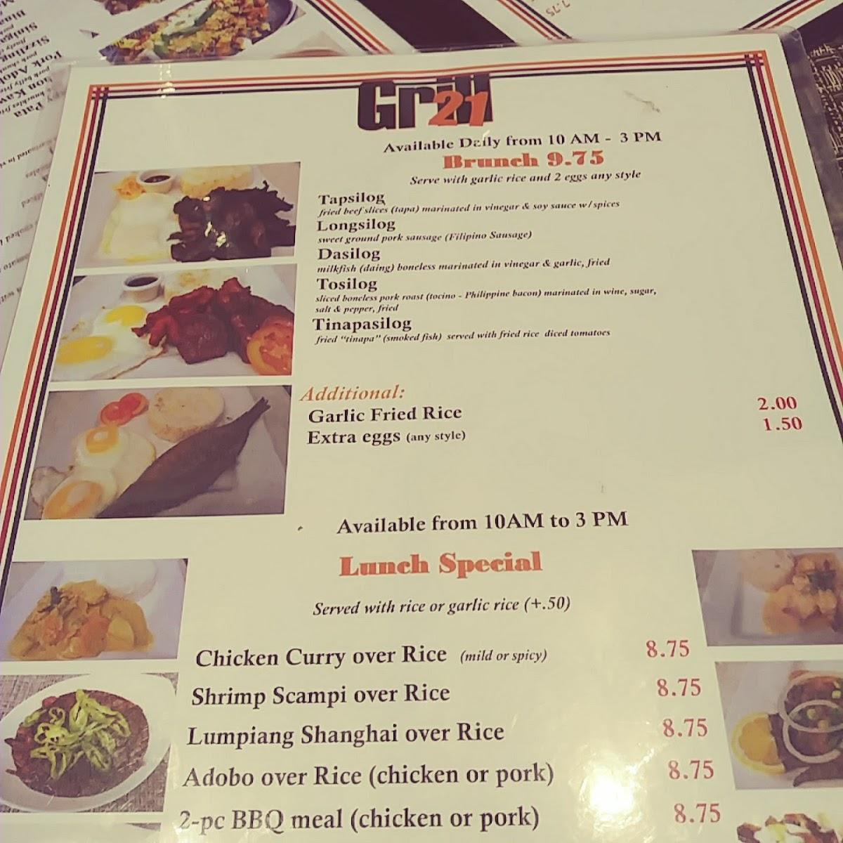 Menu at Grill 21 restaurant, New York City, 346 E 21st St