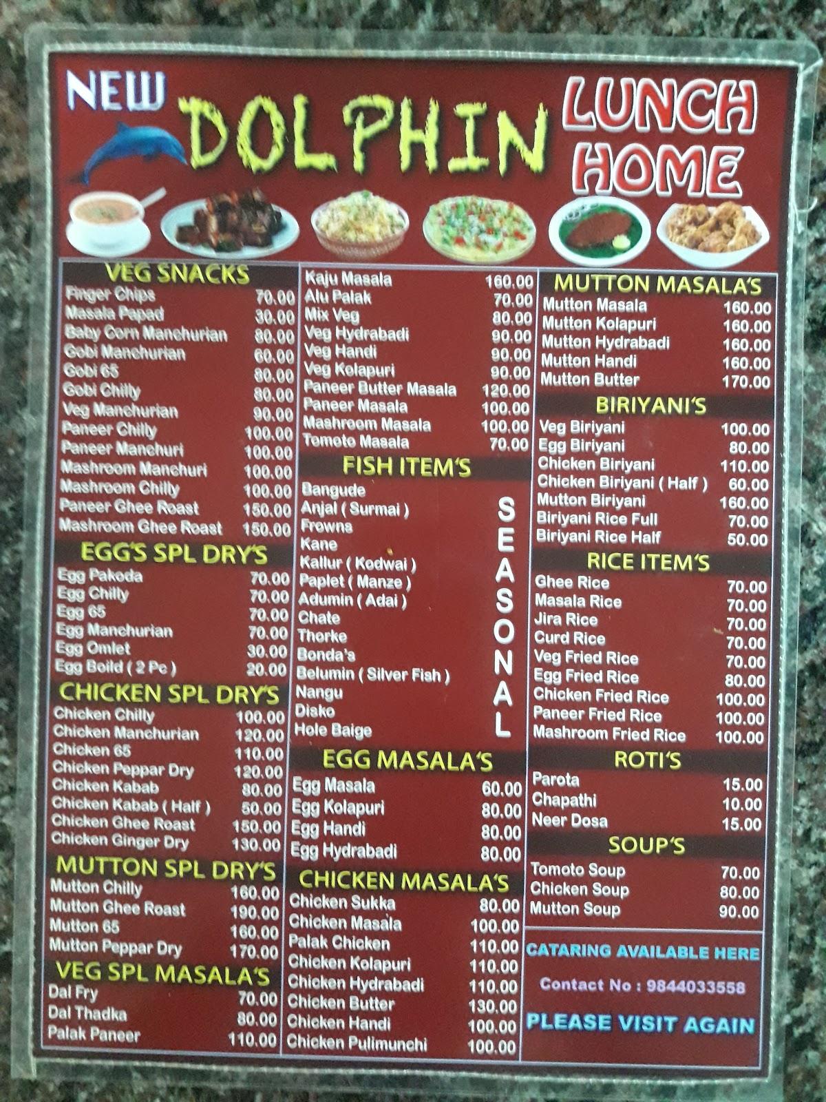 Menu at New Dolphin, Hebri