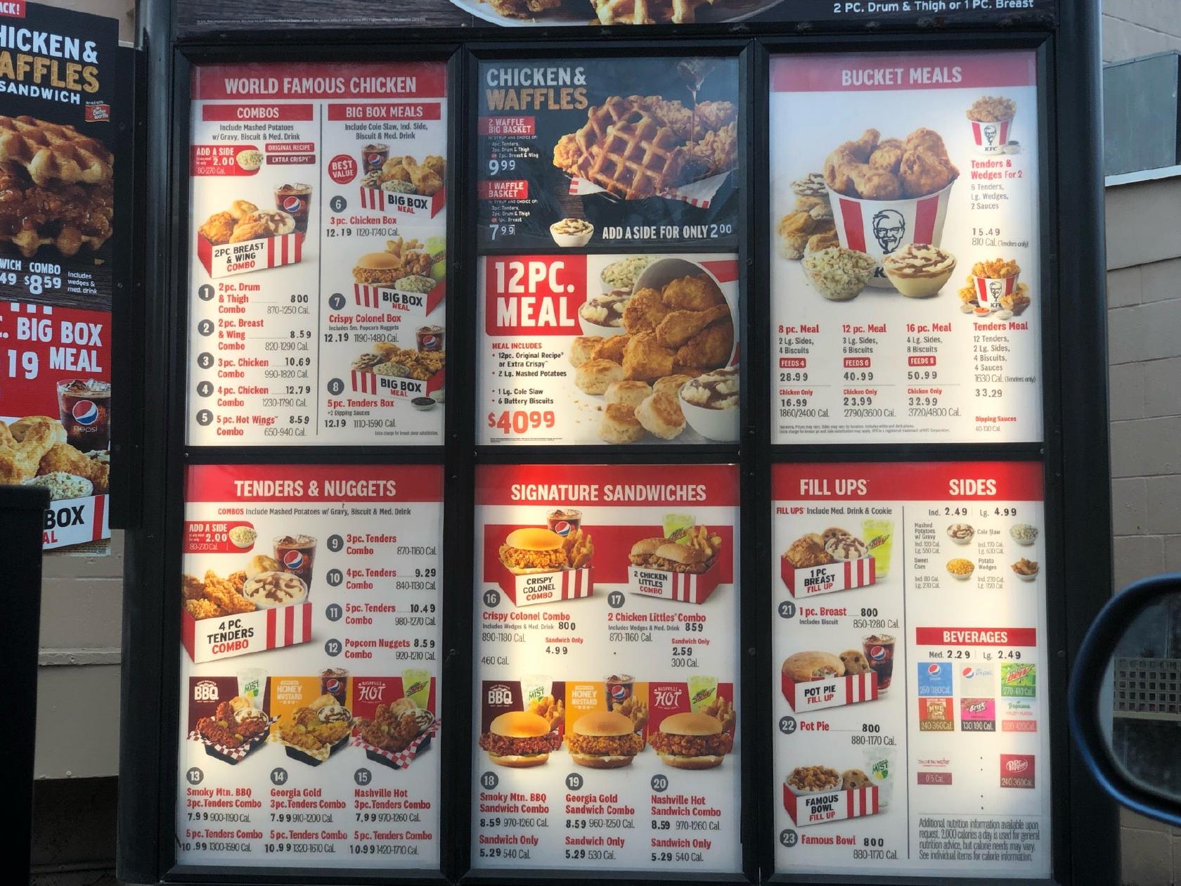 Menu at KFC fast food, Kailua, 11 Kainehe St