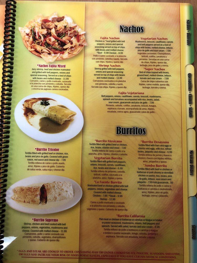Menu at La Fuente Mexican Restaurant, Norcross