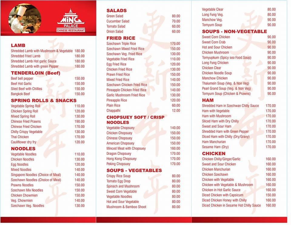 Menu at Ming Palace, Thrissur, Pathans Building