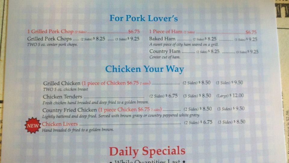 Menu at Mountain View Restaurant, USA, Highway 11 E