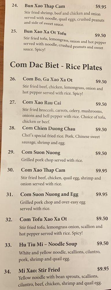 Menu at Pho Dang Vietnamese Cafe, Winooski