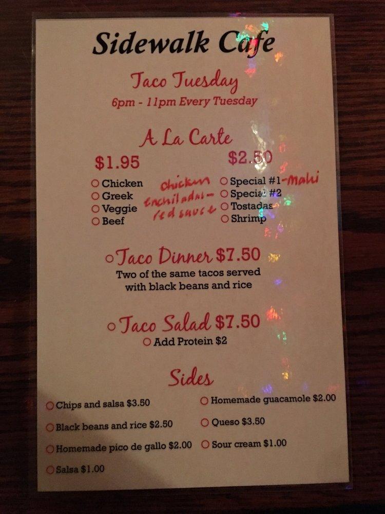 Menu at The Sidewalk Cafe, Richmond, W Main St