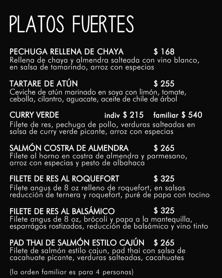 Menu at Acqua steakhouse, Merida