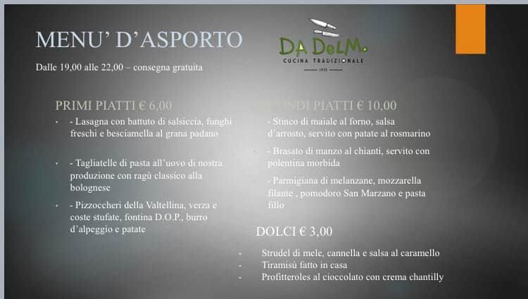 Menu at Da Delmo 1975 restaurant, Vermezzo