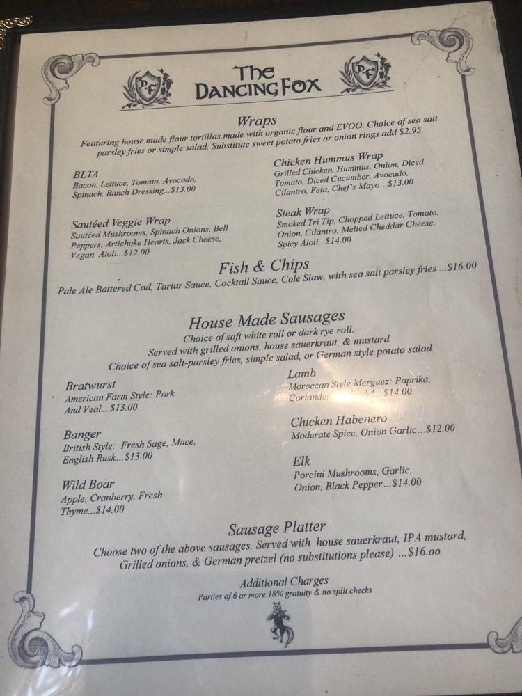 Menu at Dancing Fox Winery & Brewery restaurant, Lodi