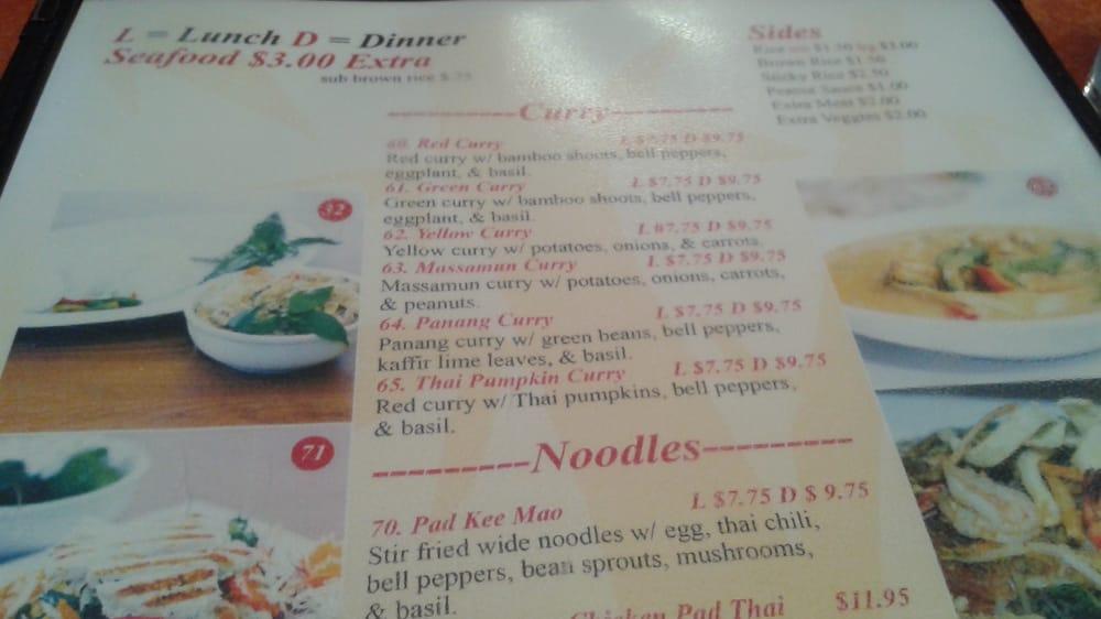 Menu at Khun Thai restaurant, Brookings