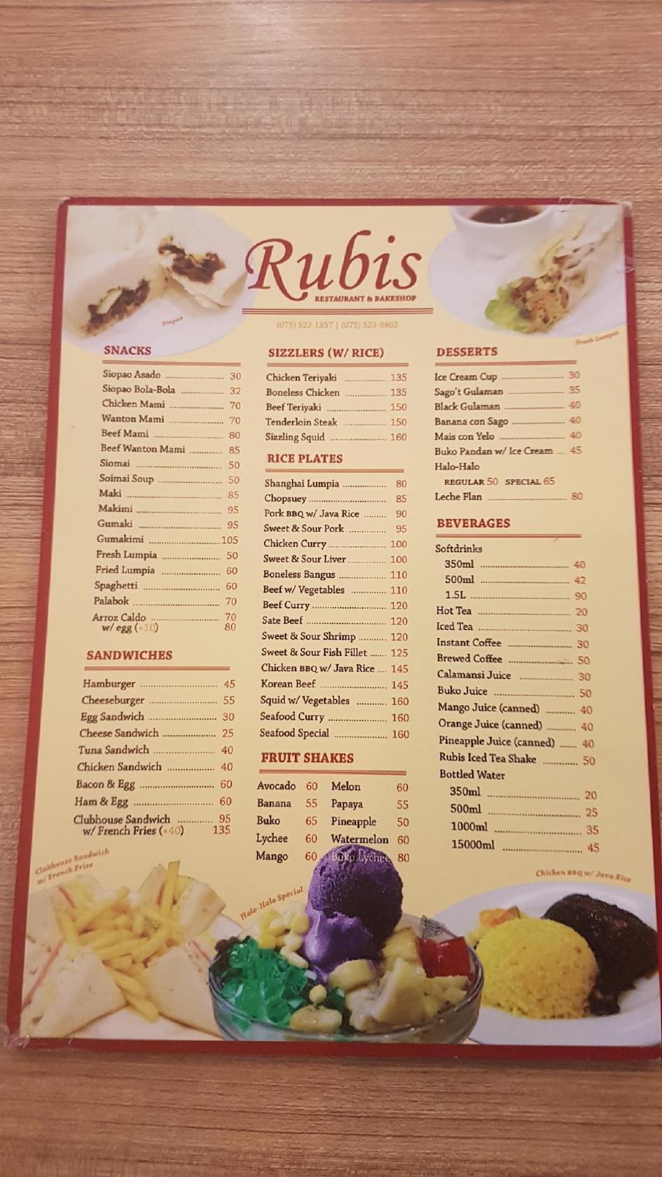 Menu at Rubis Restaurant & Bakeshop, Dagupan, Dagupan-Binmaley Road