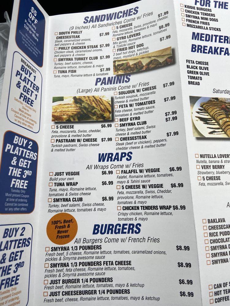 Menu at SMYRNA GYRO fast food, Wallington