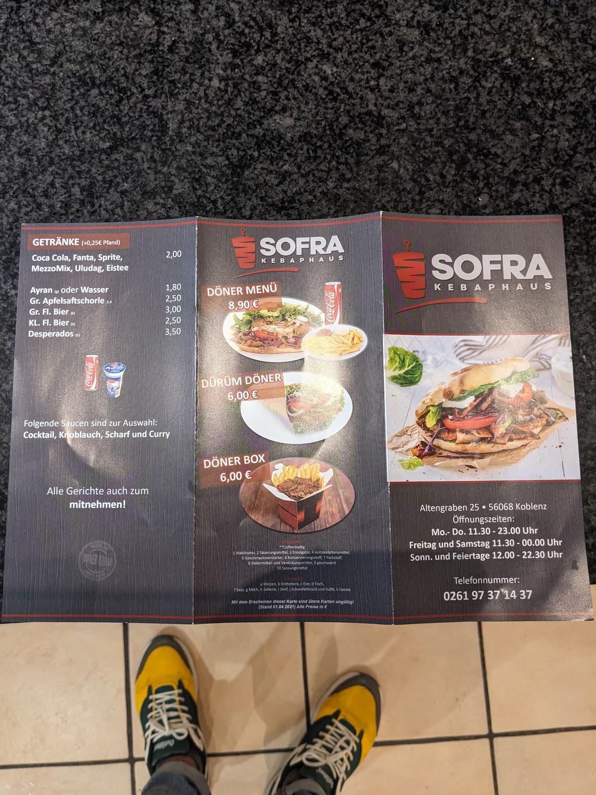 Menu at Sofra Kebap restaurant, Koblenz, Altengraben 25