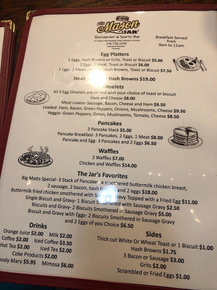 Menu at The Mason Jar pub & bar, Hillsville