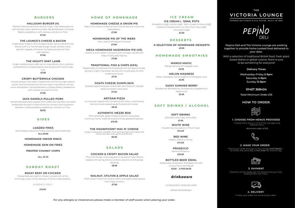 Menu at The Victoria Lounge pub & bar, Glossop