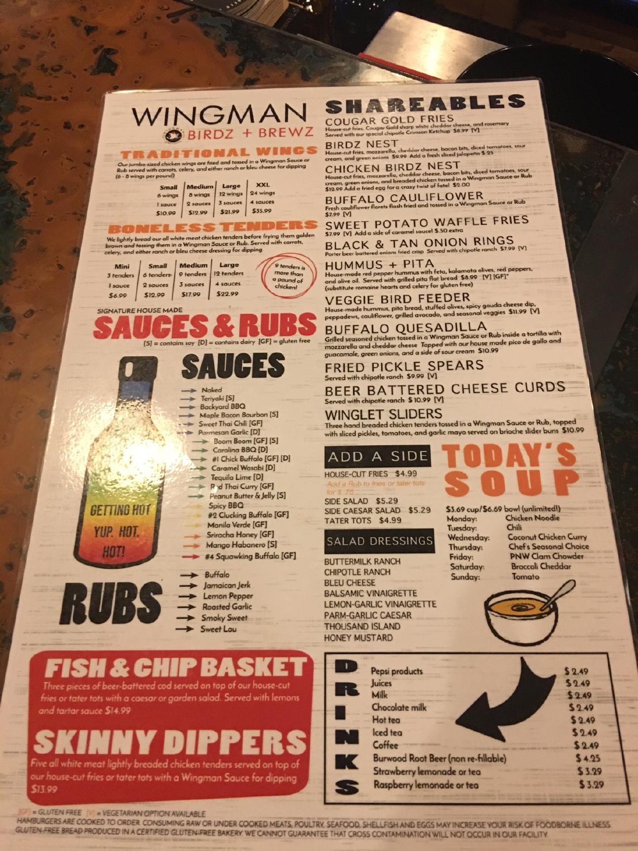 Menu at Wingman Birdz + Brewz pub & bar, Walla Walla