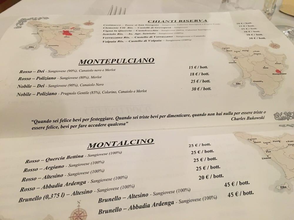 Menu at Trattoria da Tito steakhouse, Florence