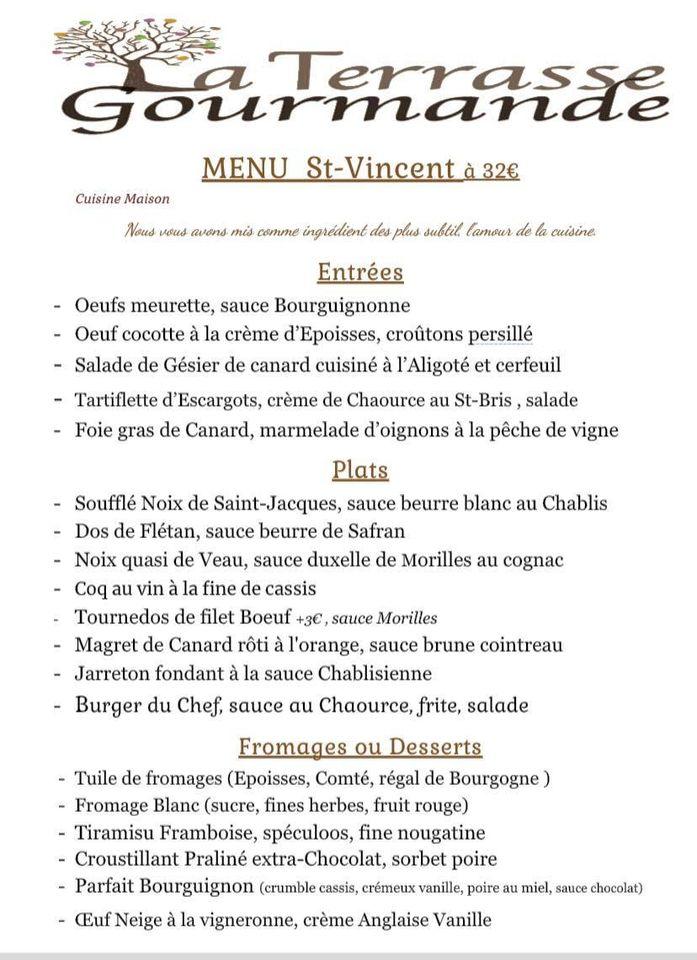 Menu au la terrasse gourmande restaurant, Monéteau