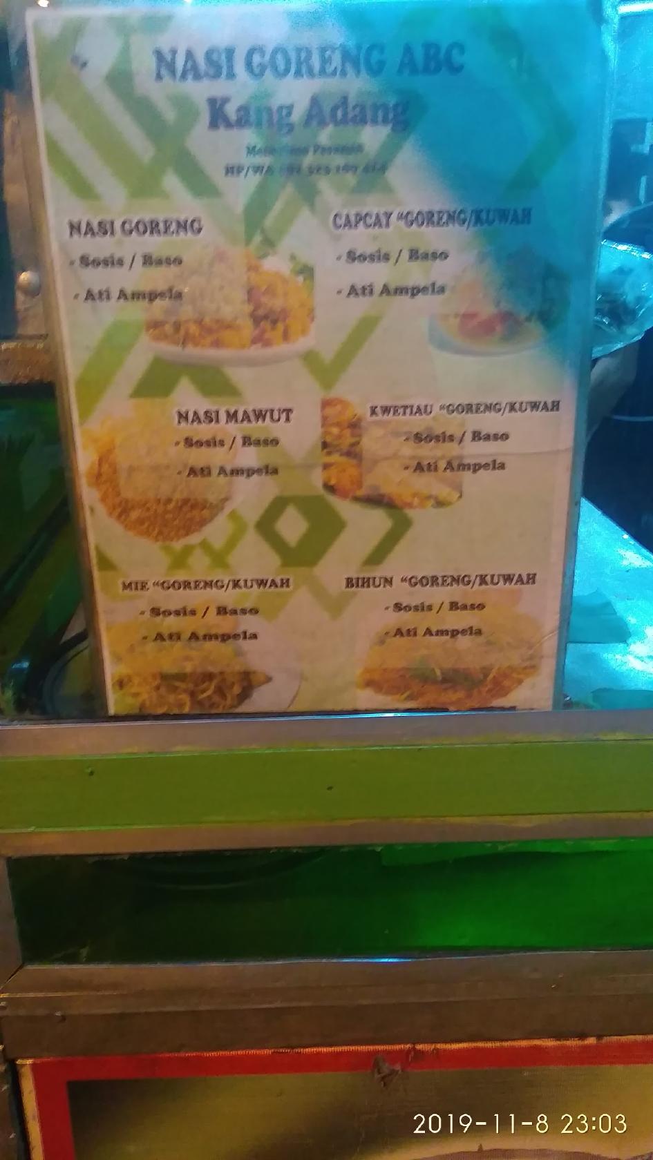 Menu at NASI GORENG ABC KANG ADANG restaurant, Majalengka