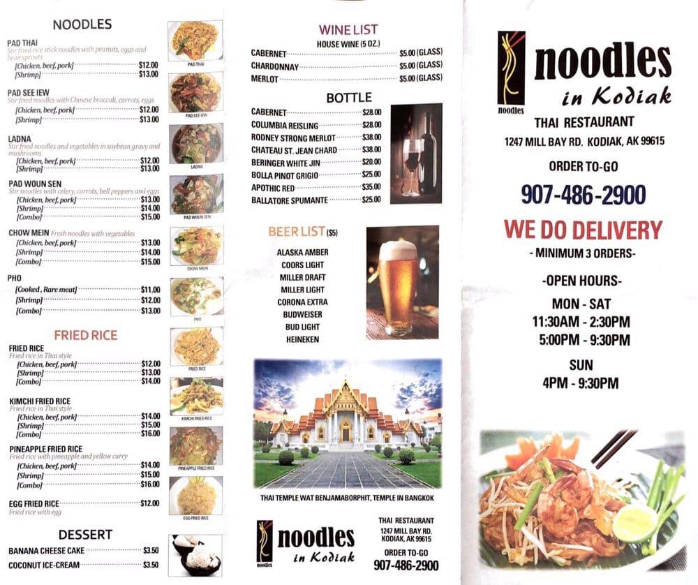 Menu at Noodles restaurant, Kodiak