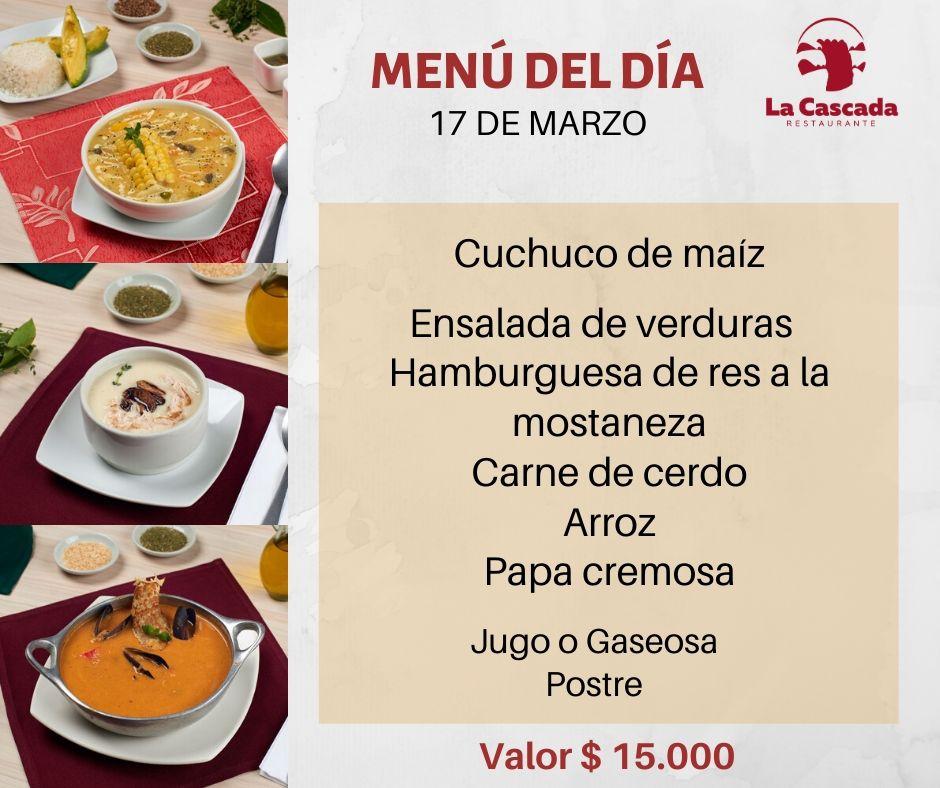 Carta de Restaurante La Cascada, Zipaquirá