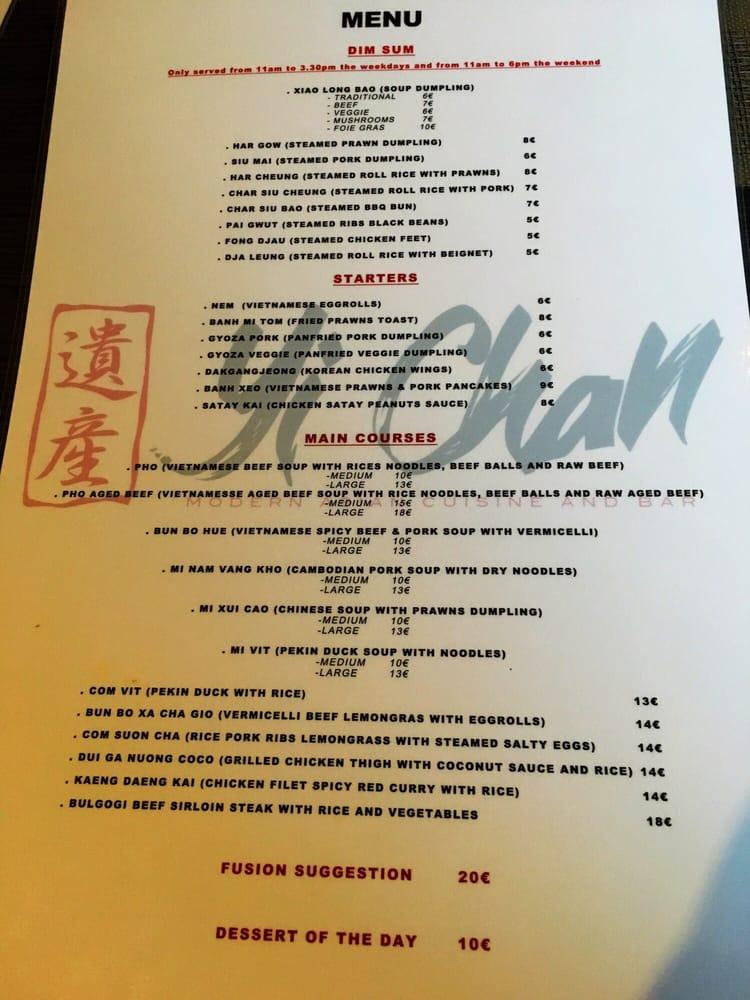 Menu at Yi Chan, Brussels, Rue Jules Van Praet 13