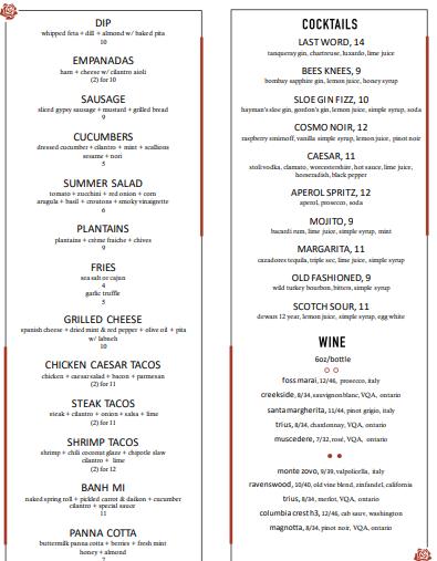 Menu at the dotte restaurant, Windsor