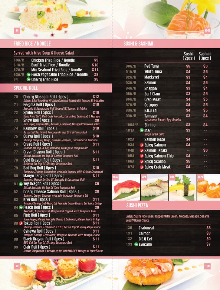 Menu at Cherry Blossom Sushi Bar, Guelph