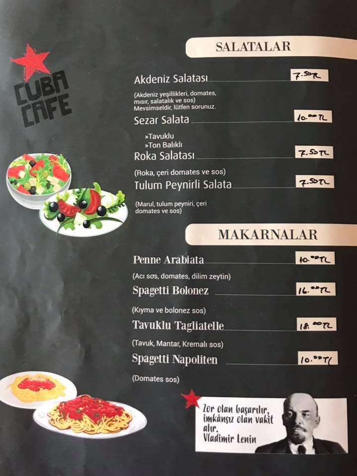 Menu at Cuba Bistro Cafe, Ovacık