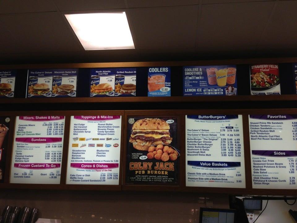 Menu at Culver’s fast food, Concord, Rusty Rd