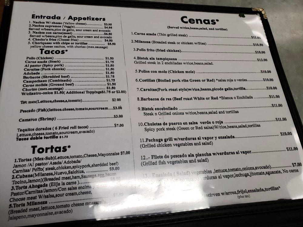 Menu at Don Checko's Mexican restaurant, Chambersburg