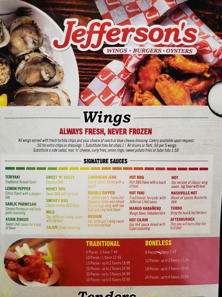 Menu at Jefferson's restaurant, North Kansas City