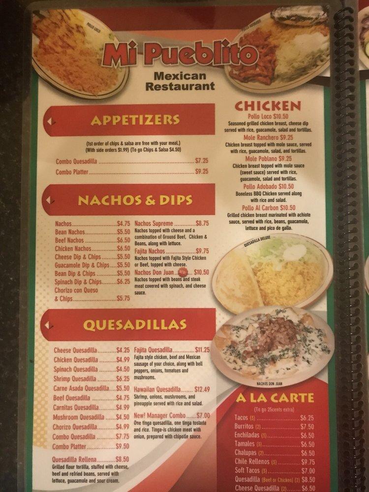 Menu at Mi Pueblito restaurant, Winterset