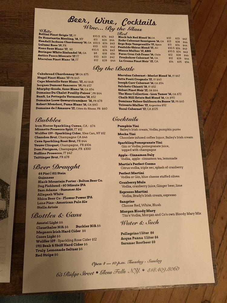 Menu at Morgan & Co steakhouse, Glens Falls