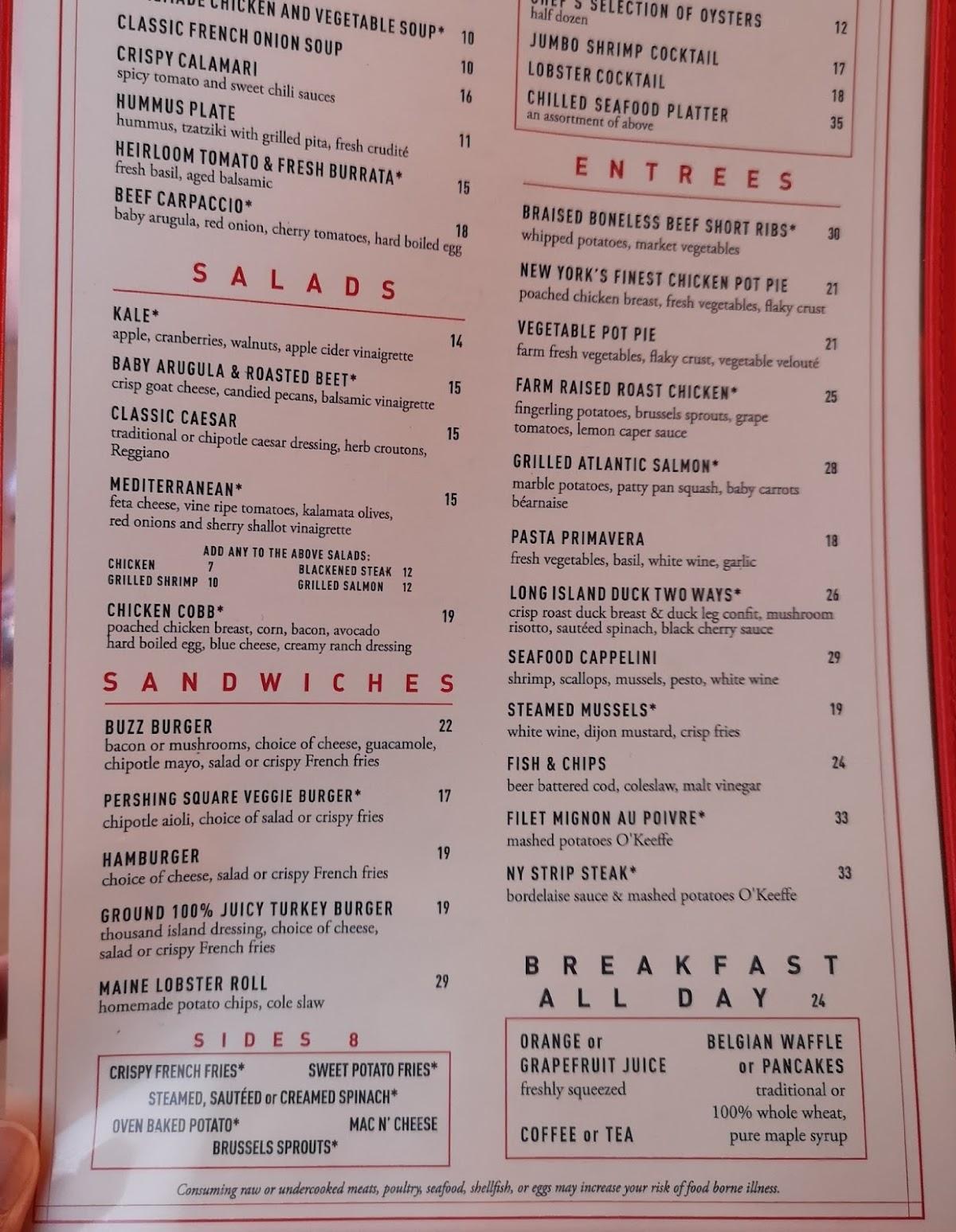 Menu at Pershing Square restaurant, West New York, 90 E 42nd St