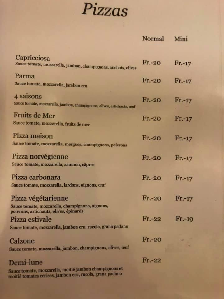 Menu da Pizzeria le Milord, Saxon