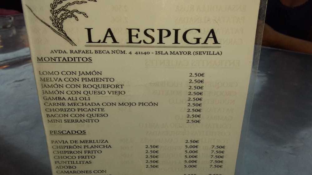Menu at Restaurante la Espiga, Isla Mayor