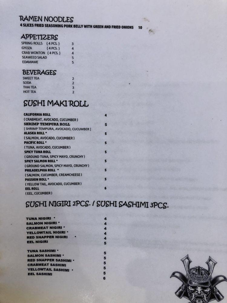 Menu at Shogun Sushi & Hibachi restaurant, Marietta