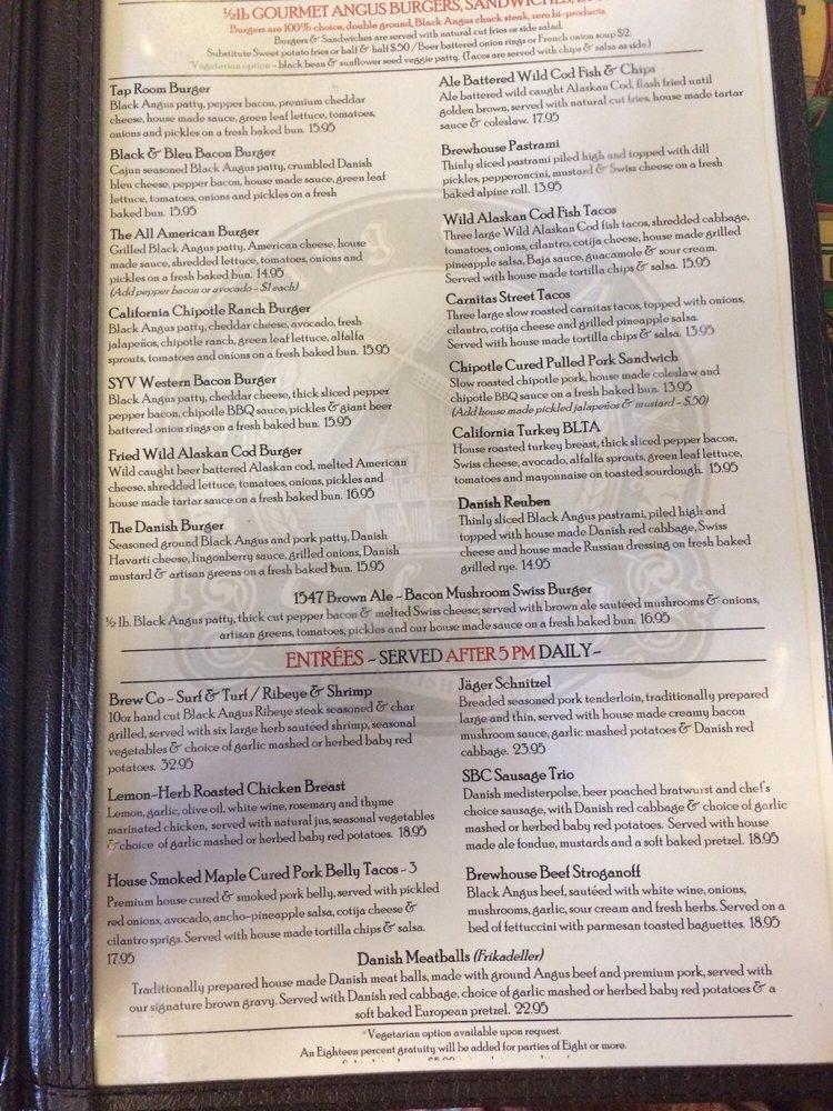 Menu at Solvang Brewing Company pub & bar, Solvang