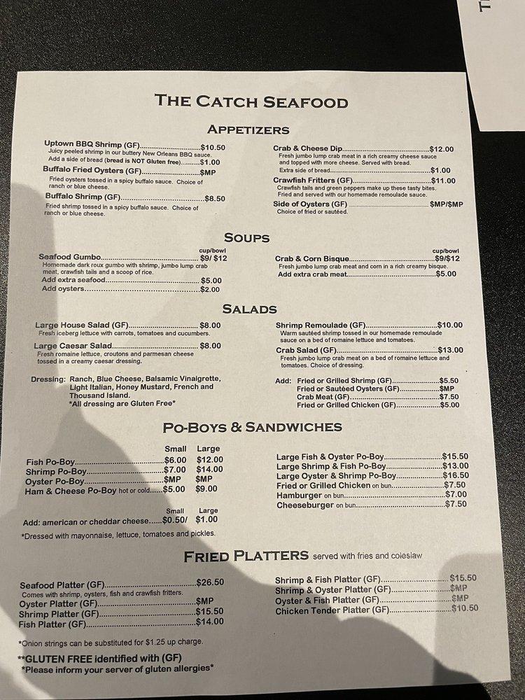 Menu at The Catch Seafood Restaurant, Metairie, Cleary Ave