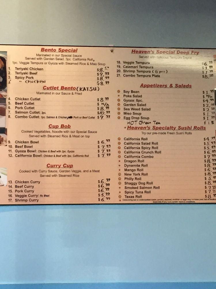 Menu at Bento Heaven restaurant, Colorado Springs
