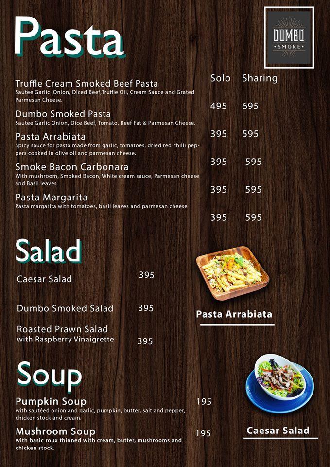 Menu at Dumbo Smoke restaurant, Philippines