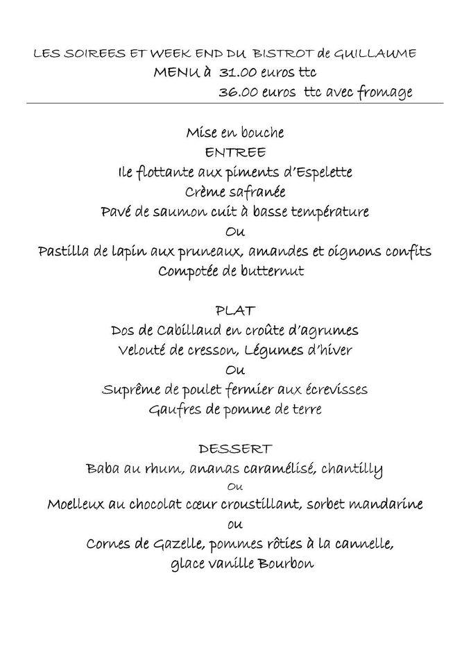 Menu au Le Bistrot de Guillaume restaurant, Moulins